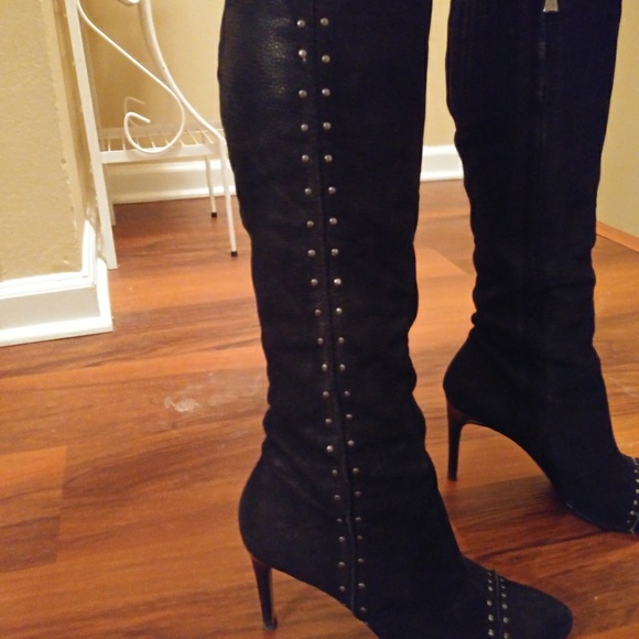 Max Studio | Shoes | Leather Silver Studded Tall Boots | Poshmark